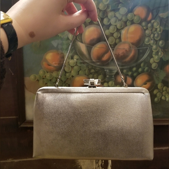 Vintage | Bags | Vintage Silver Handbag With Built Compact Mirror ...